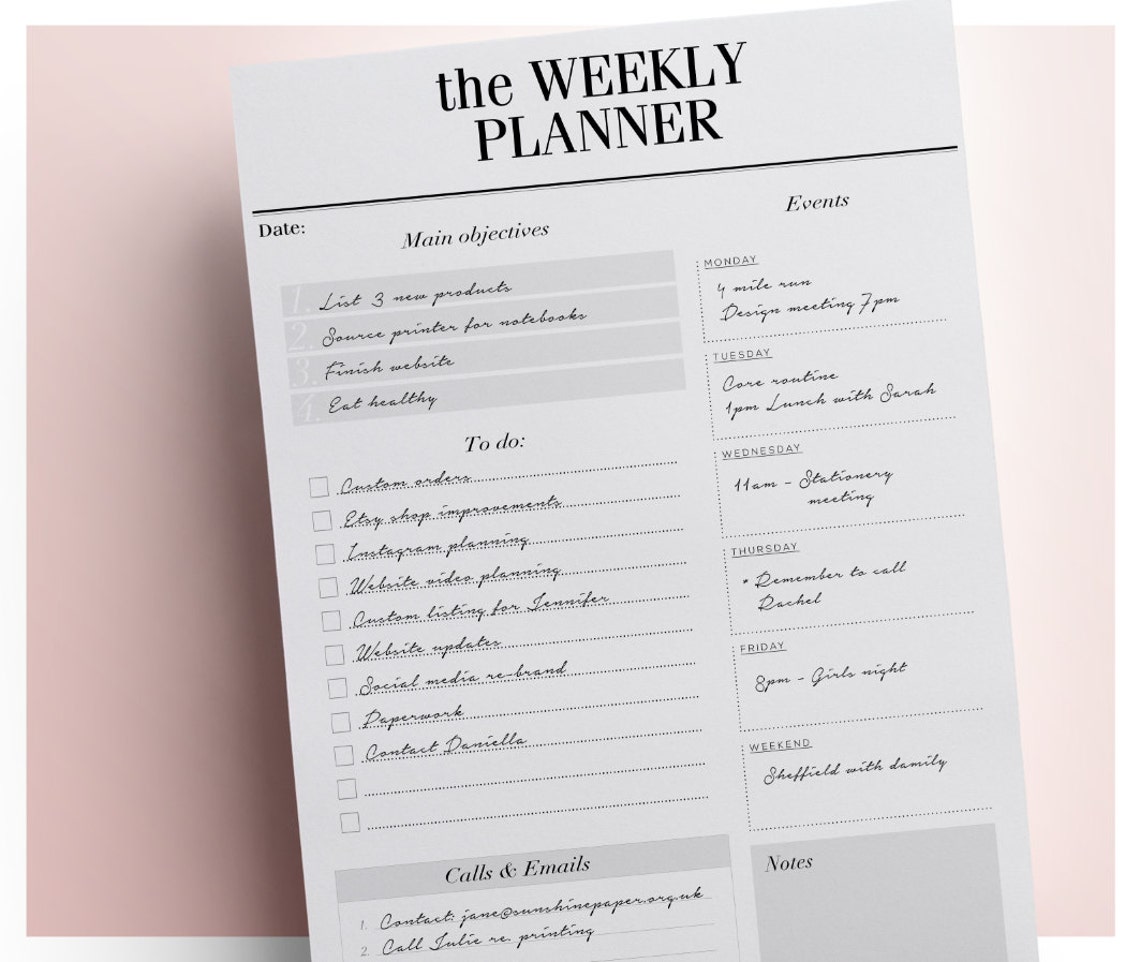 Weekly Planner Printable Detailed Week in Review Desk Pad / | Etsy