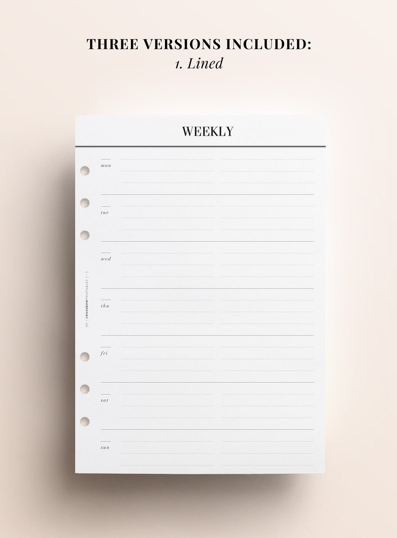 PRINTABLE A5 Week on One Page Printable Week at a Glance A5 - Etsy UK