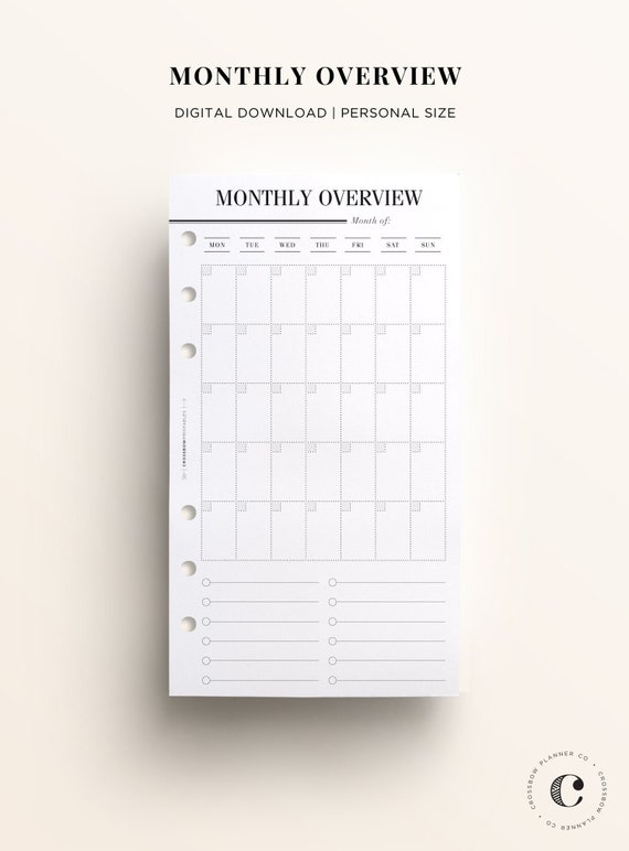 PRINTABLE PERSONAL Monthly Overview Monthly Schedule & | Etsy