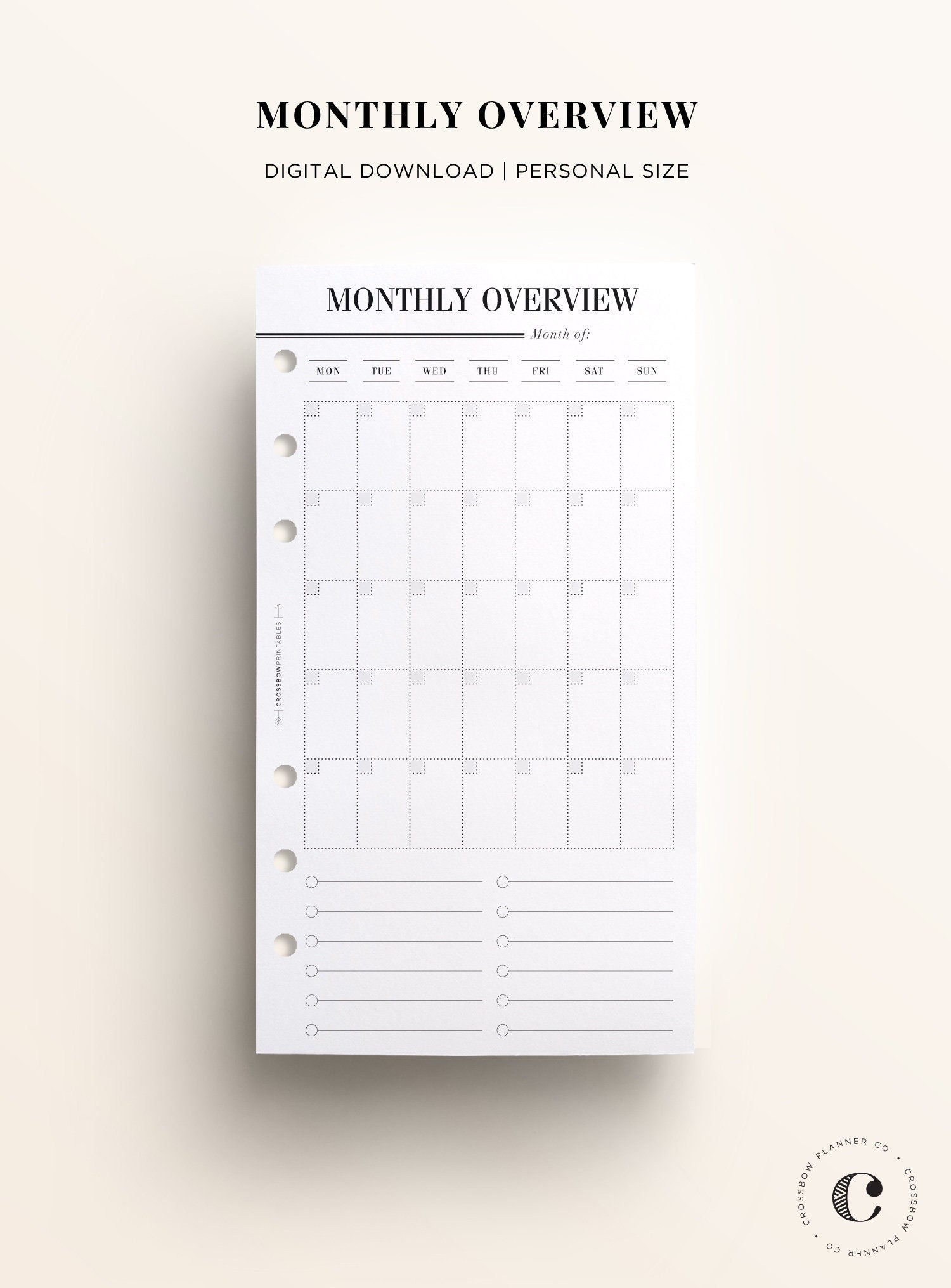 PRINTABLE PERSONAL Monthly Overview Monthly Schedule & | Etsy