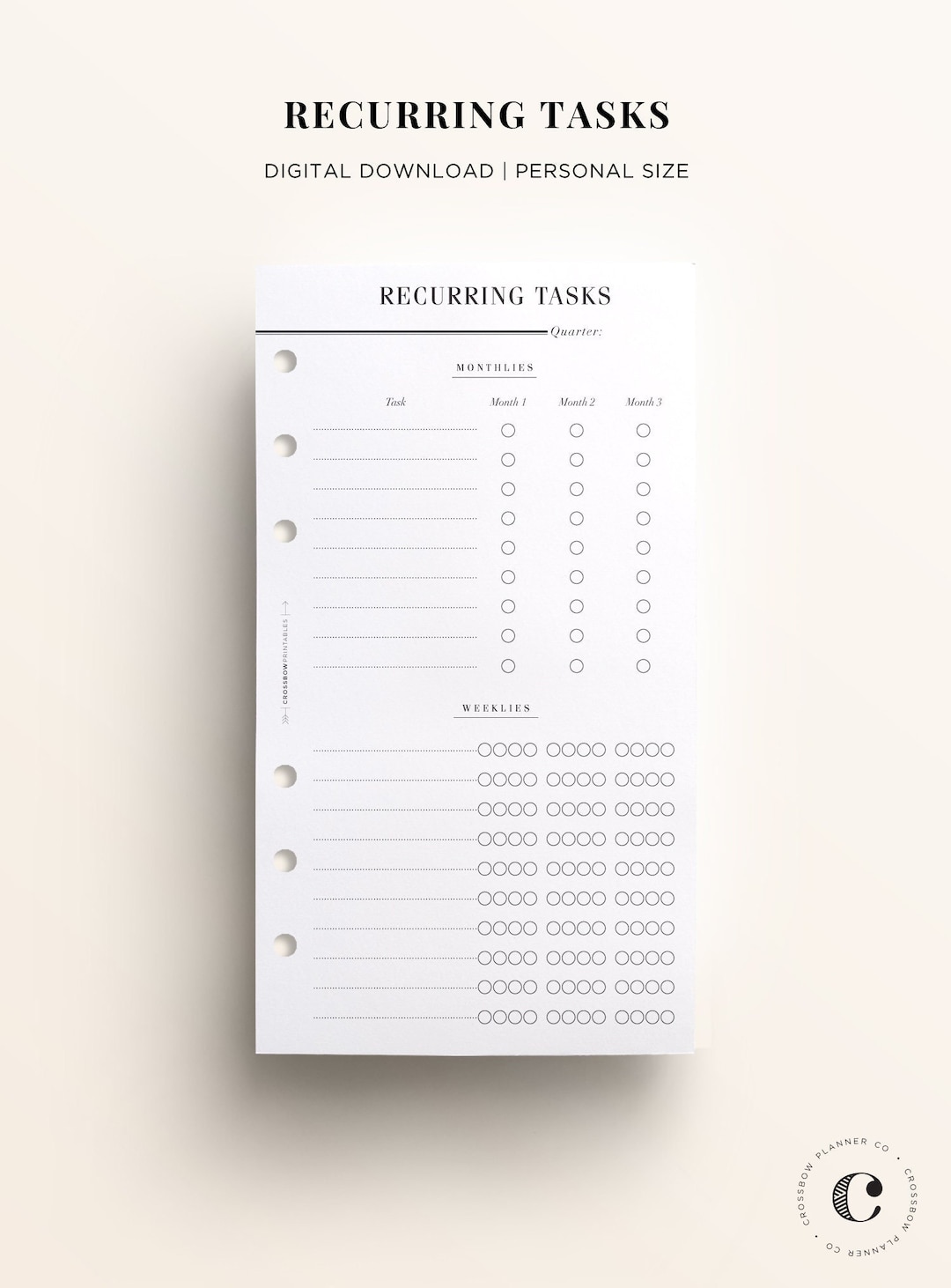 PRINTABLE PERSONAL Recurring Tasks Personal Size Printable, Monthly and ...