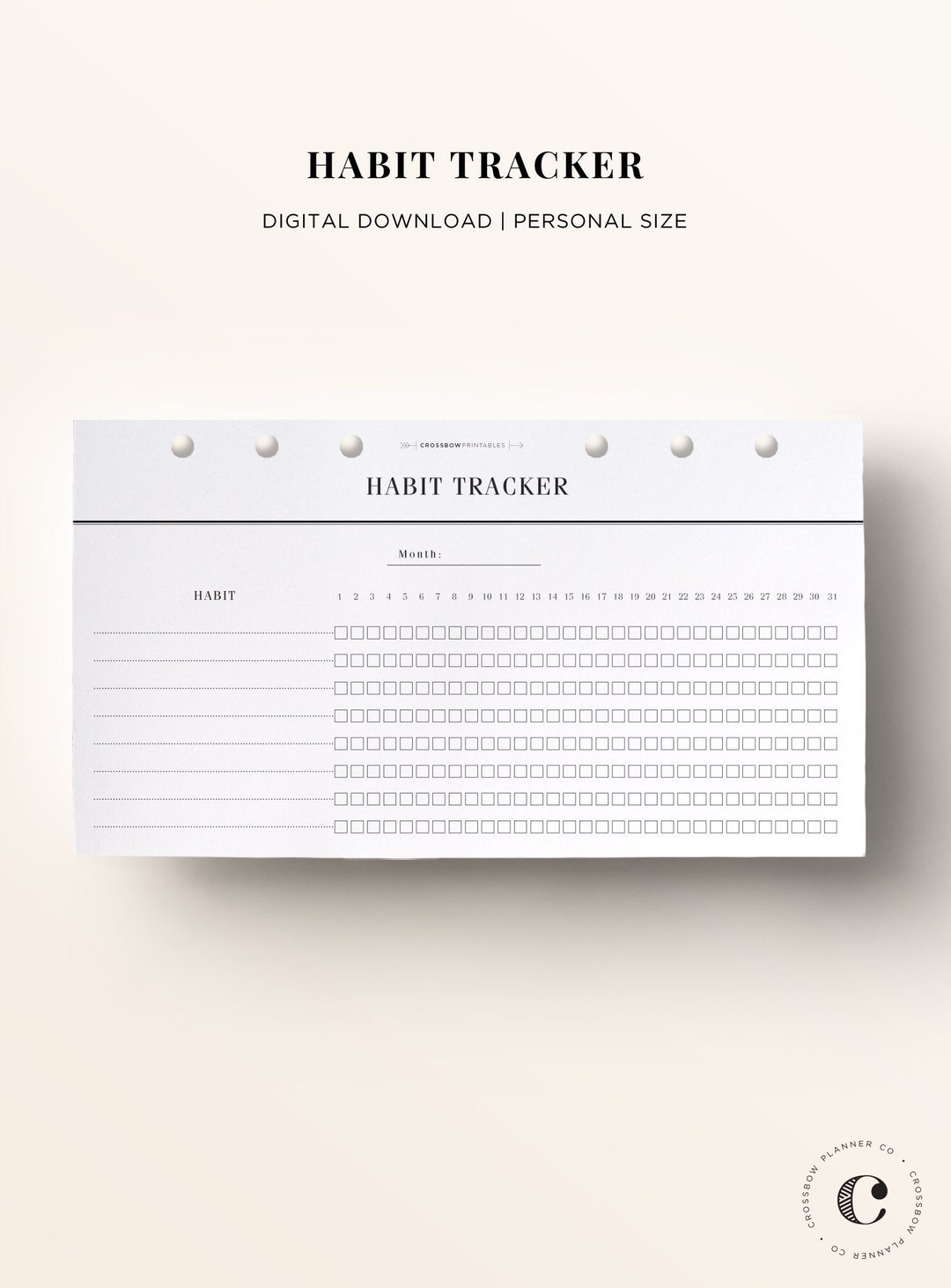 PRINTABLE PERSONAL Habit Tracker Printable, Monthly Personal Size Habit ...