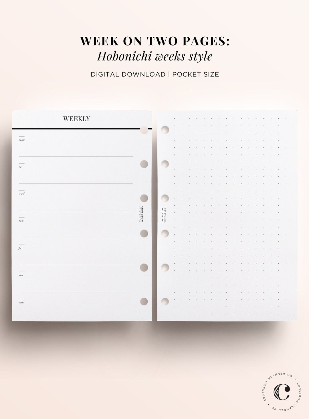 POCKET PRINTABLE Hobonichi Printable Week on Two Pages, Pocket Weekly ...