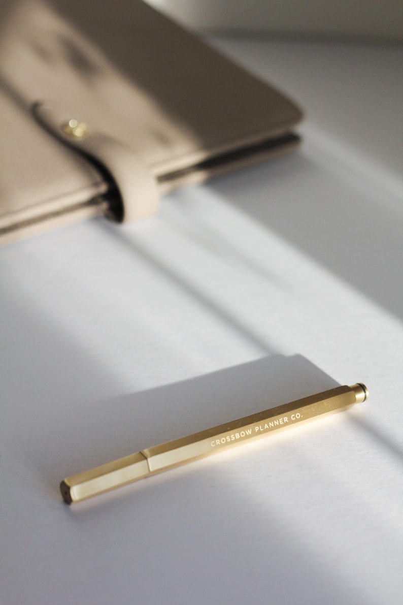 Gold Brass Pen | Refillable Hexagonal Planner Pen With Black Ink ...