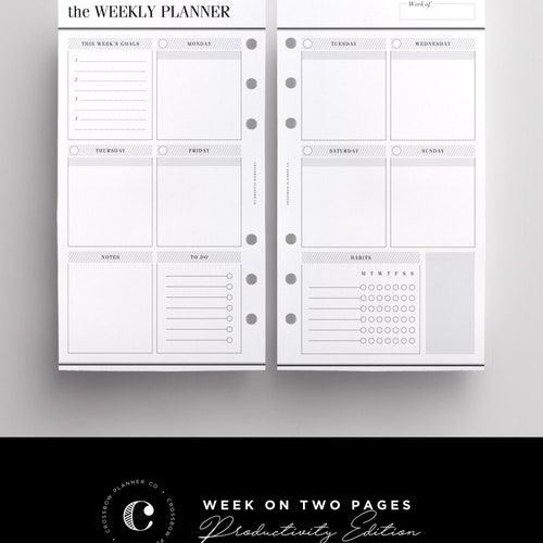 PRINTED Week on One Page Planner Inserts Weekly Personal - Etsy