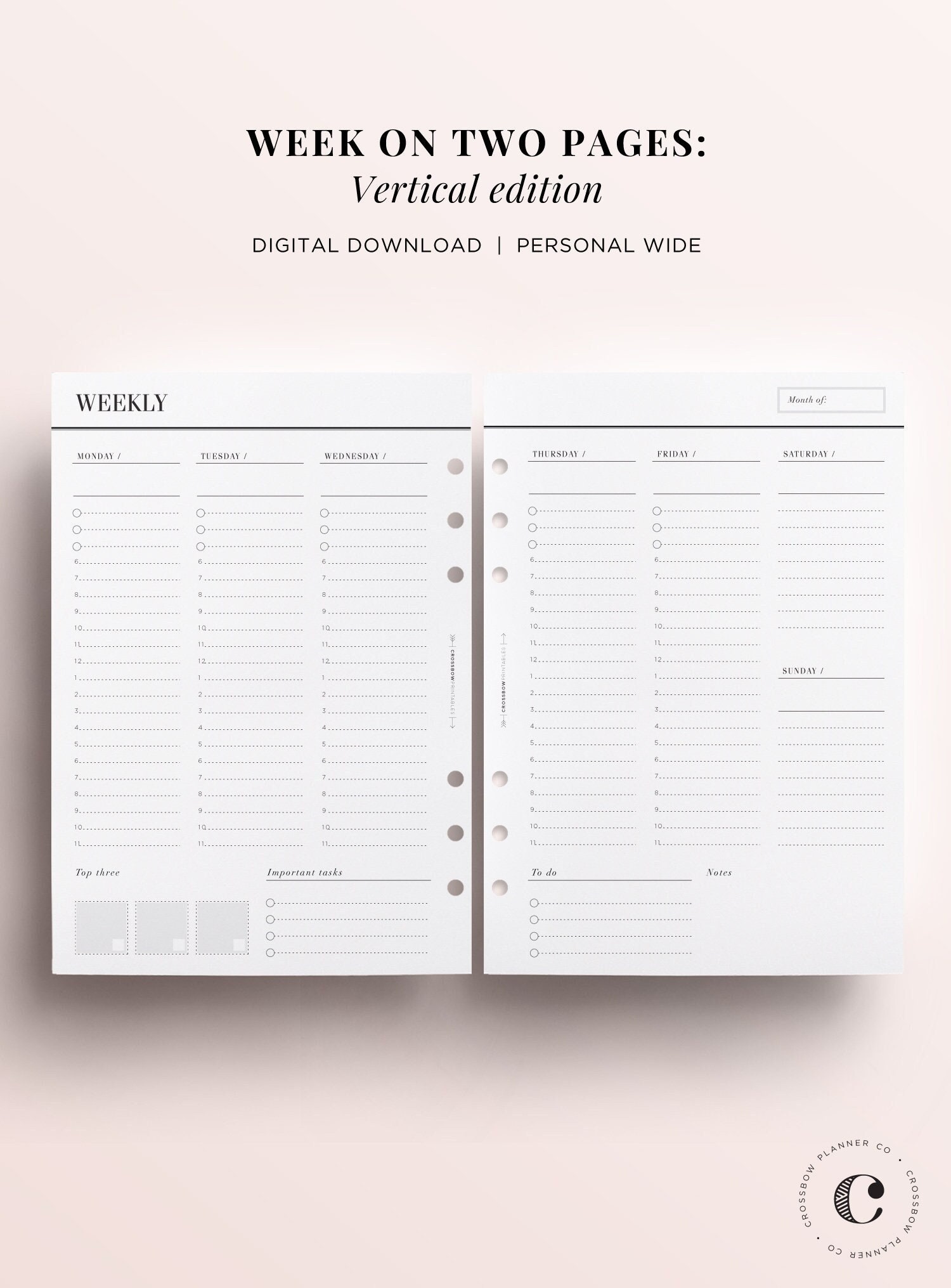 PRINTABLE Personal Wide Weekly Planner Pages Personal Wide | Etsy