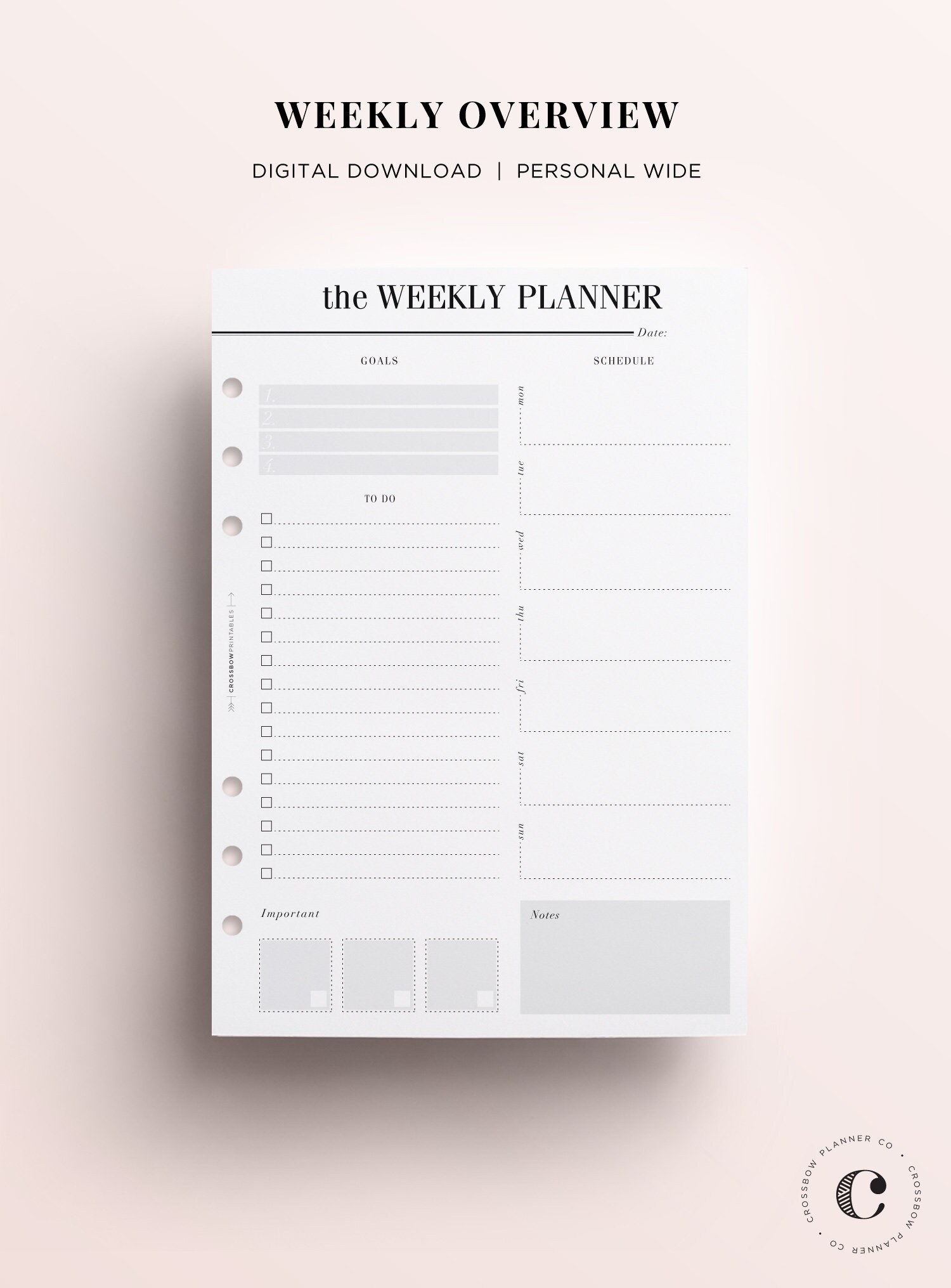 PRINTABLE Personal Wide Week on One Page Printable Weekly - Etsy