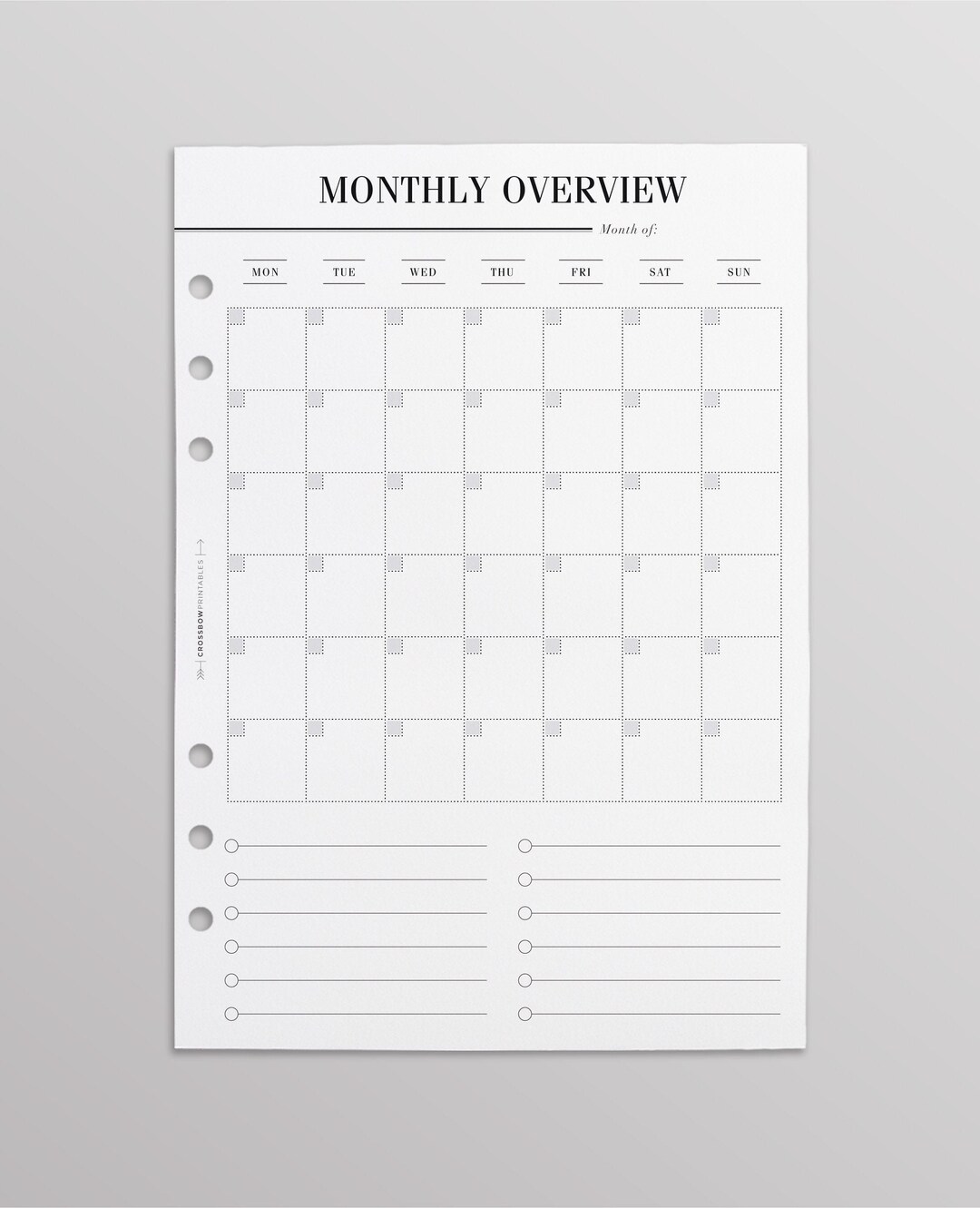 PRINTED Monthly Overview With List A5 Monthly Planner Inserts A5 ...