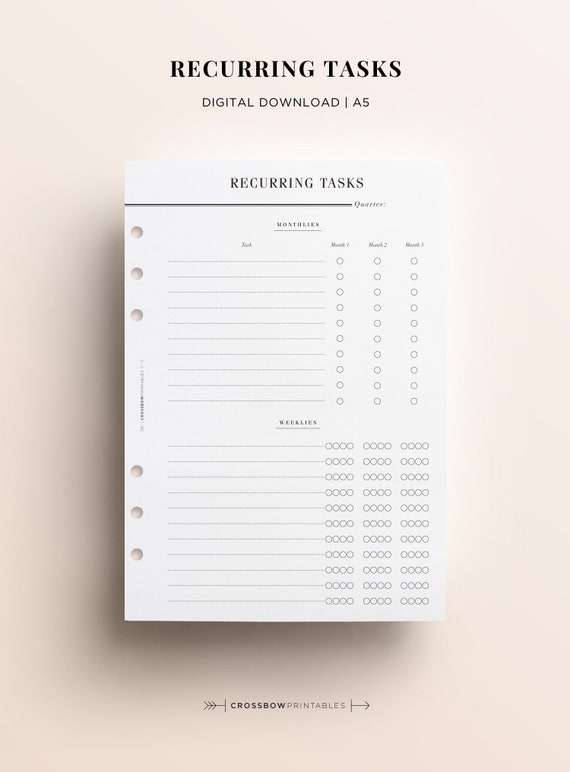 PRINTABLE A5 Recurring Tasks A5 Printable Inserts Weekly | Etsy