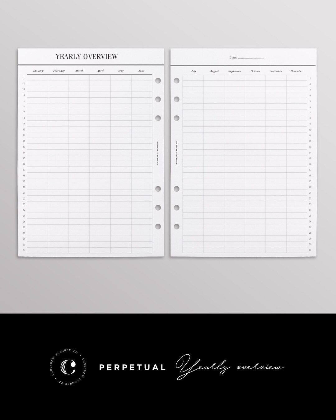 PRINTED Yearly Overview Planner at A Glance A5 Filofax Inserts, LV ...