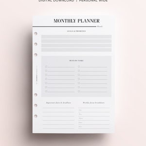 PRINTABLE Personal Wide Monthly Planner Printable Month at a - Etsy