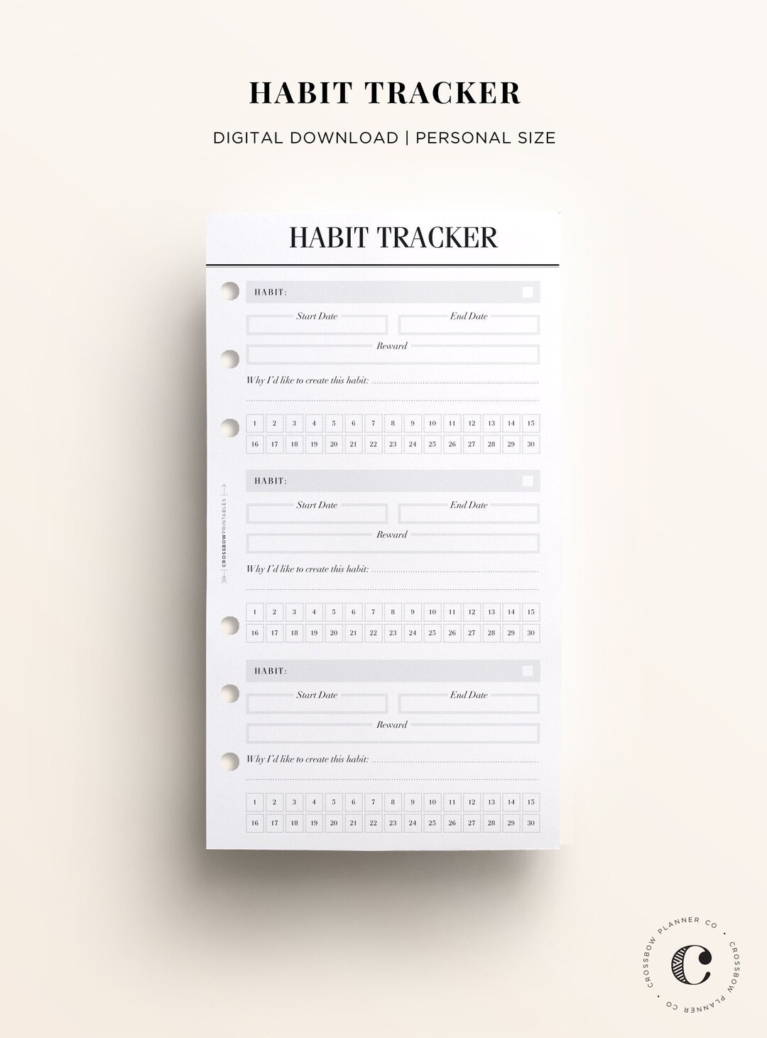 PRINTABLE PERSONAL Habit Tracker Printable, Personal Size Habit Planner ...