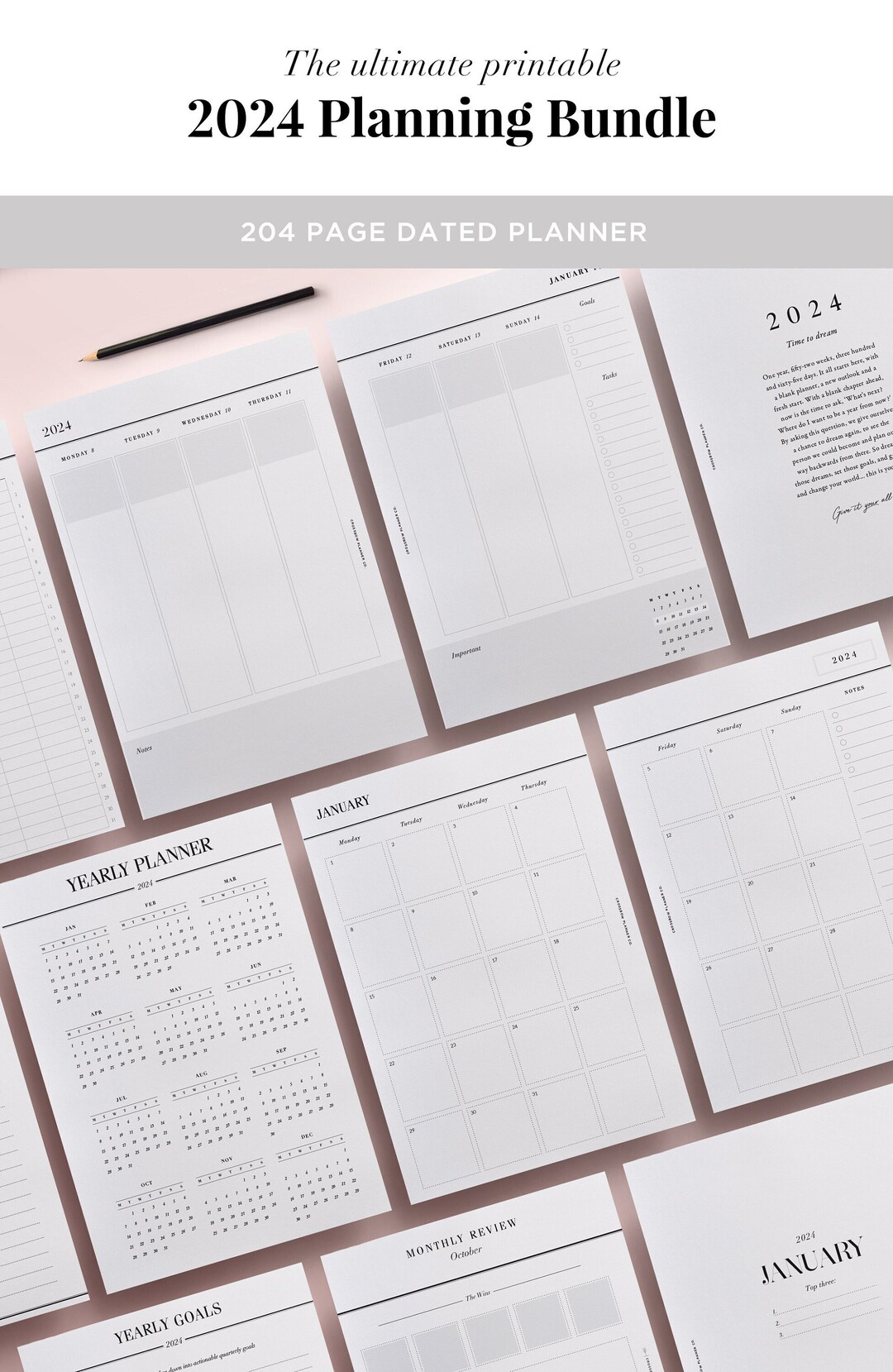 2024 Planner Inserts Printable: 2024 Diary and Calendar Monthly Planner ...