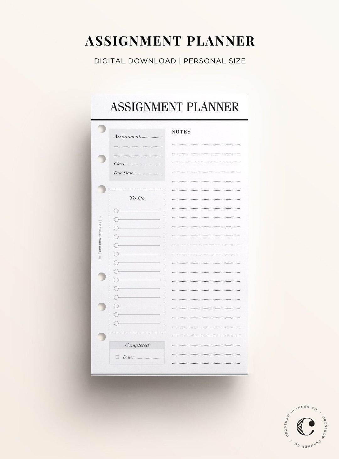 PRINTABLE PERSONAL Assignment Planner, Personal Size Student Planner ...