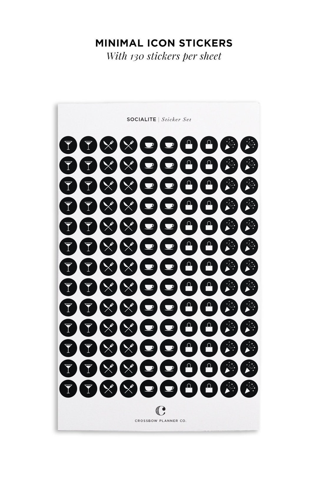 Socialite Black Icon Sticker Set Chic Planner Stickers Simple Stickers ...