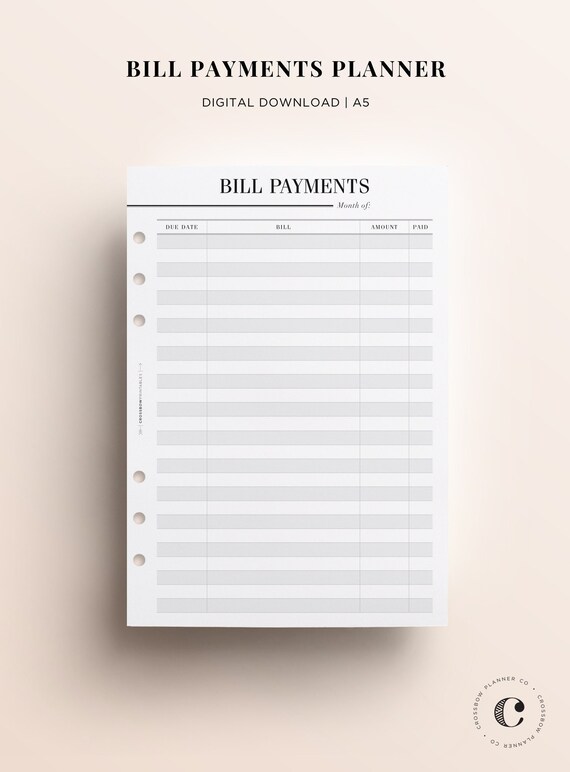 PRINTABLE A5 Bill Pay Printable Printable Budget Planner A5 | Etsy