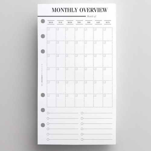 PRINTED Monthly Overview Inserts With List Personal Month on - Etsy