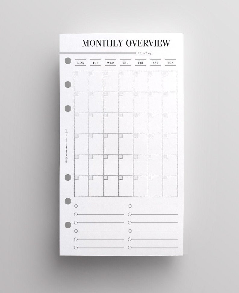 PRINTED Monthly Overview Inserts With List Personal Month on - Etsy