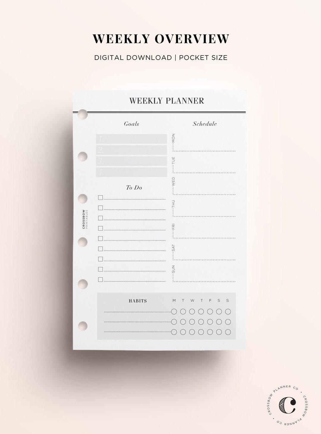 POCKET PRINTABLE Week on One Page Printable Inserts Pocket Ring, Weekly ...