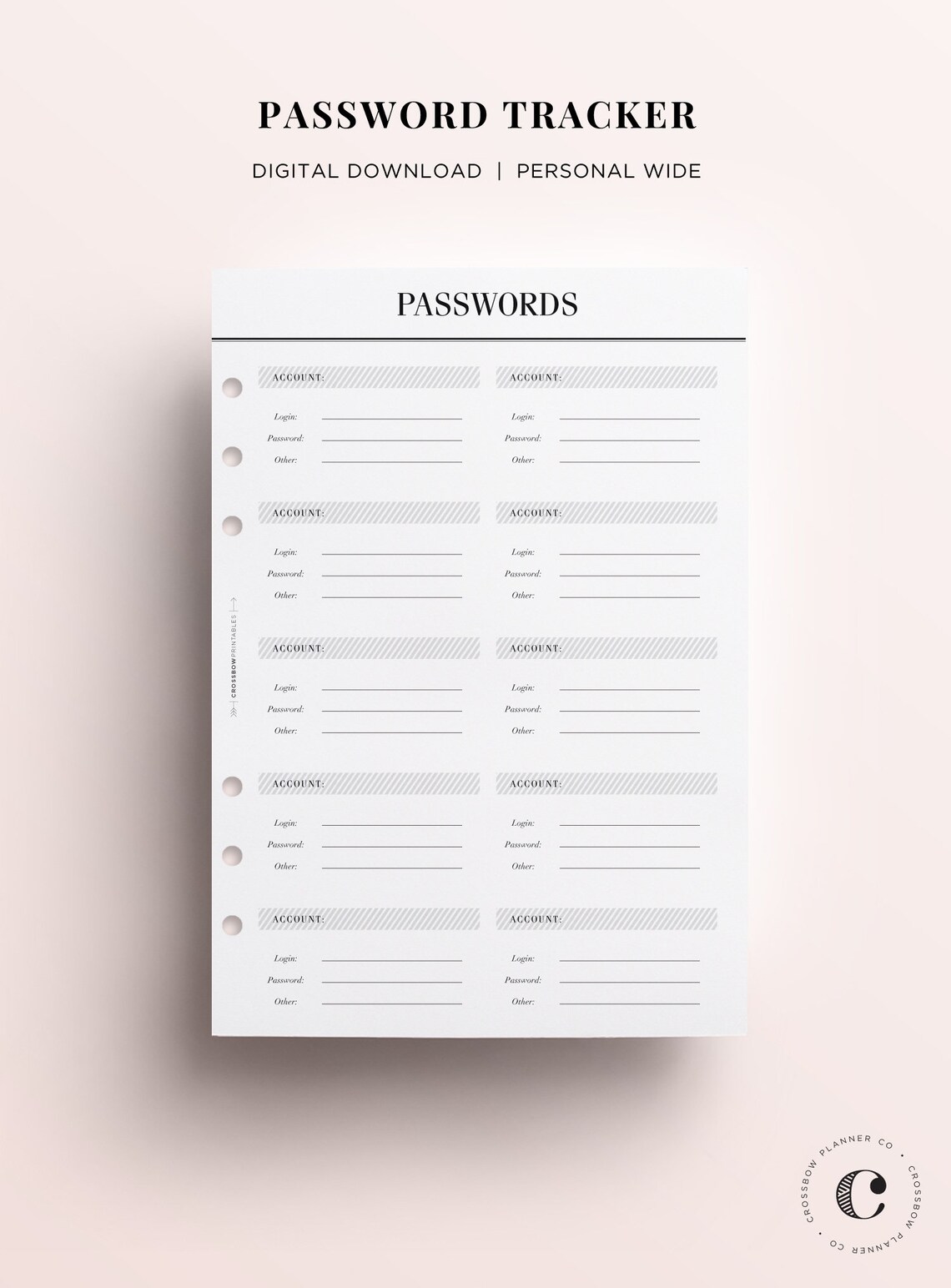 PRINTABLE Password Log Personal Wide Printable Password - Etsy