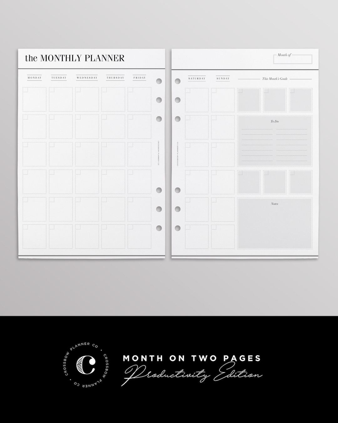PRINTED MO2P Productivity Edition Monthly Planner Inserts Month on Two ...