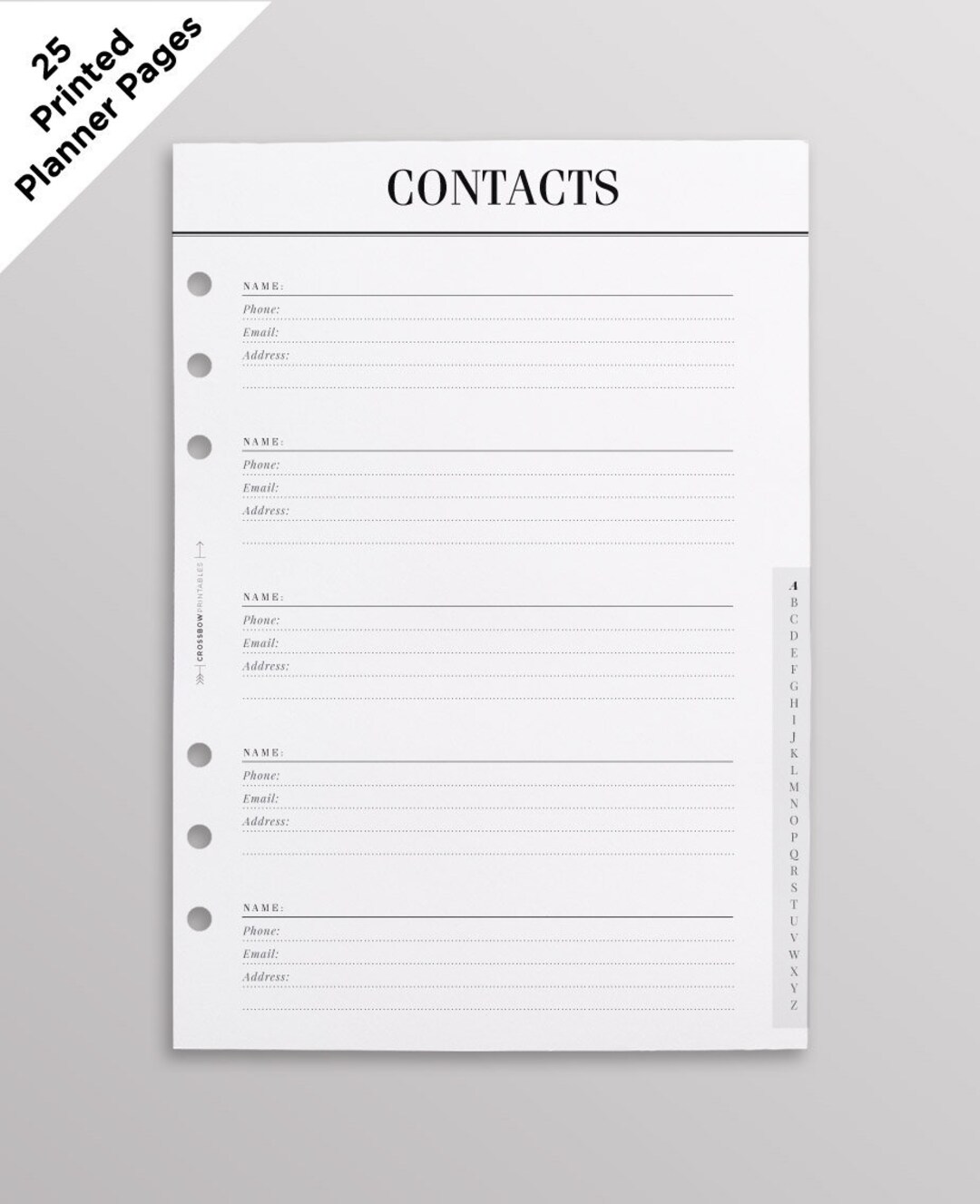 PRINTED Contacts Planner, Filofax Contacts Refill, Contacts Planner ...