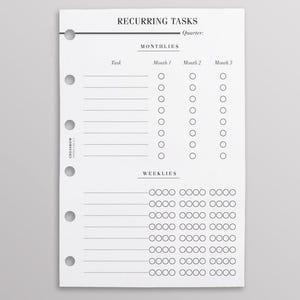 PRINTED Recurring Tasks Pocket Size Inserts, Monthly Task Checklist, Weekly Task Checklist ...