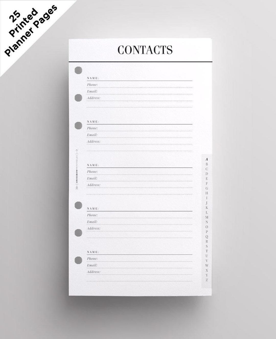 PRINTED Planner Contacts Pages, Filofax Contacts Inserts, Chic Planner ...