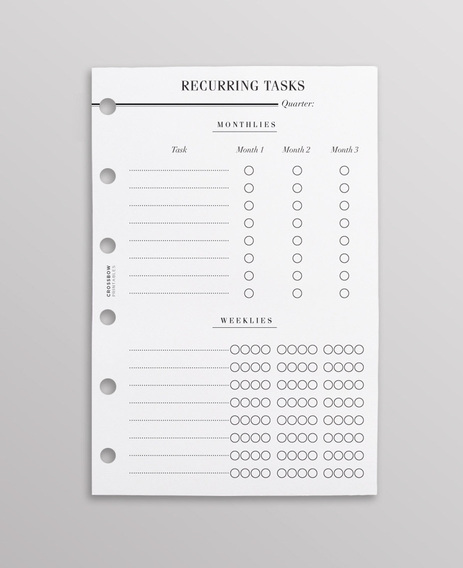 PRINTED Recurring Tasks Pocket Size Inserts, Monthly Task Checklist ...