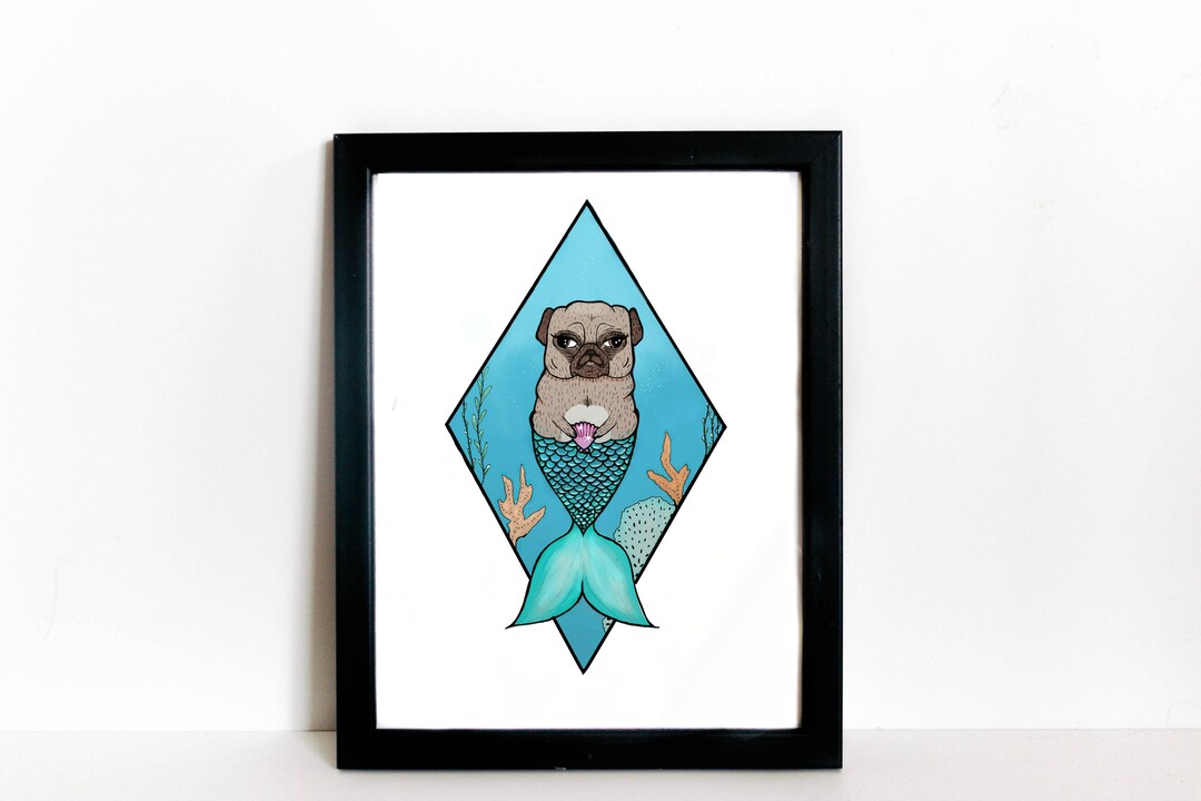 Mermaid Pug / Merpug / Pug Art Print / Nursery Mermaid Theme / 8 X 11 ...