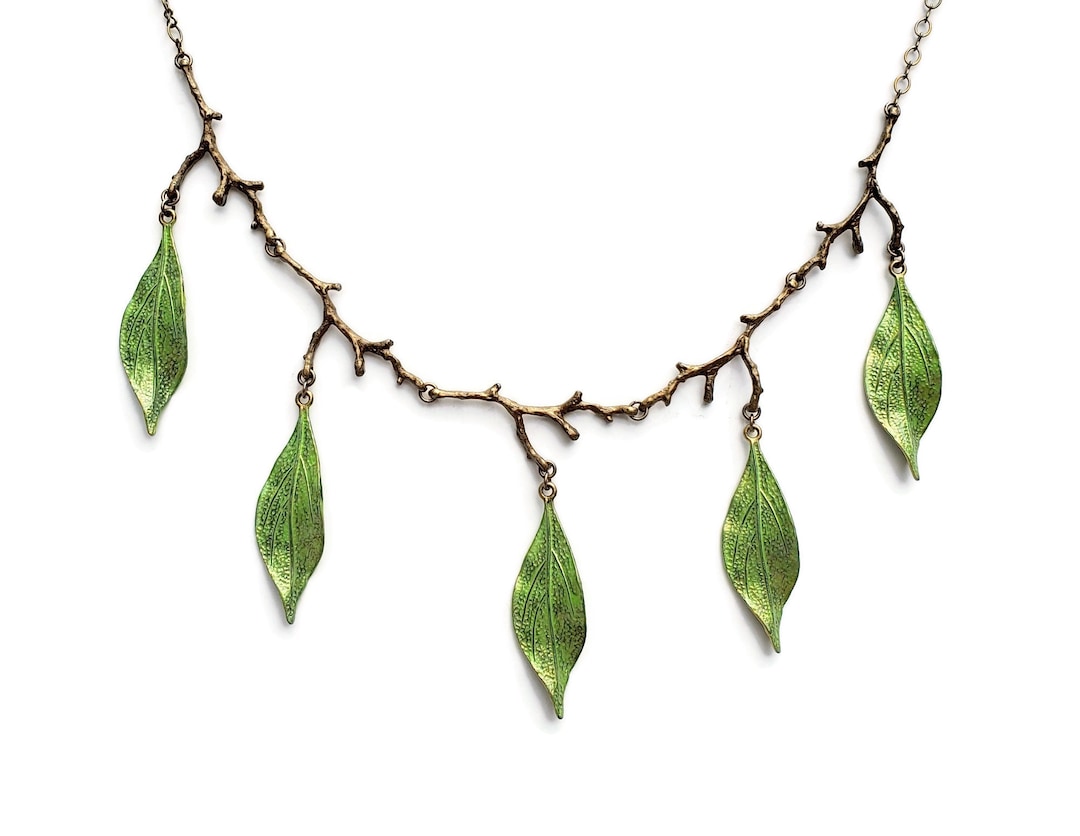 Hand Painted Green Leaf Necklace: Elven Nature Jewelry - Leaves and ...