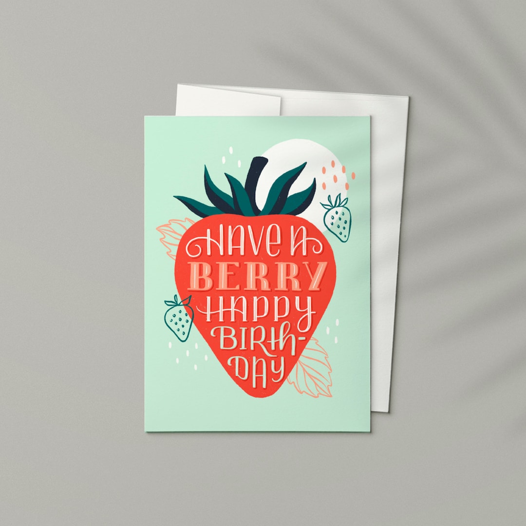Strawberry Birthday Card, Pun Greeting Card, Hand Lettered - Etsy