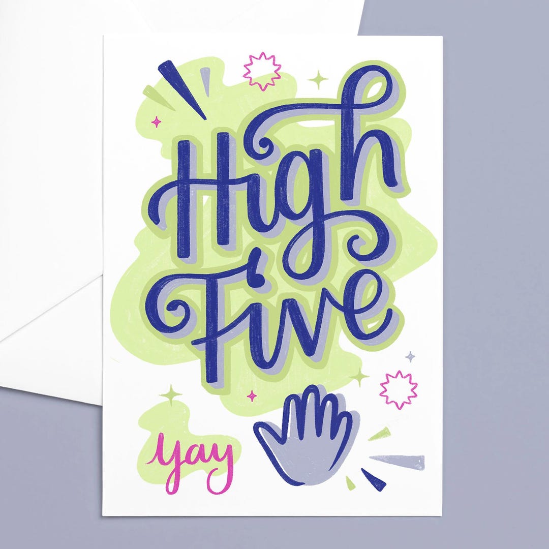 High Five Celebration Greeting Card – Bold Swirly Hand Lettering in ...