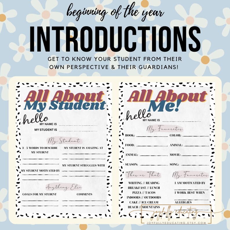 Student Introduction Bundle//all About Me//all About My Student ...