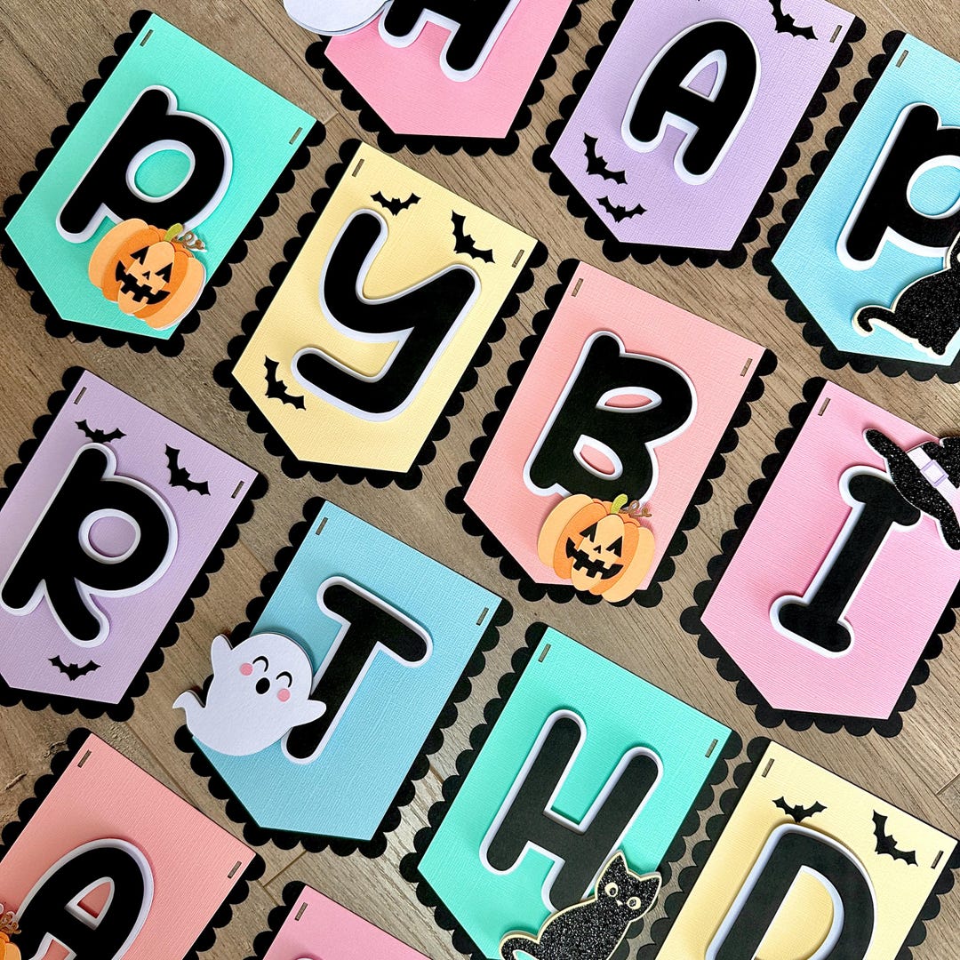 Spooky One Pastel Halloween Party Banner | Happy Birthday Banner ...