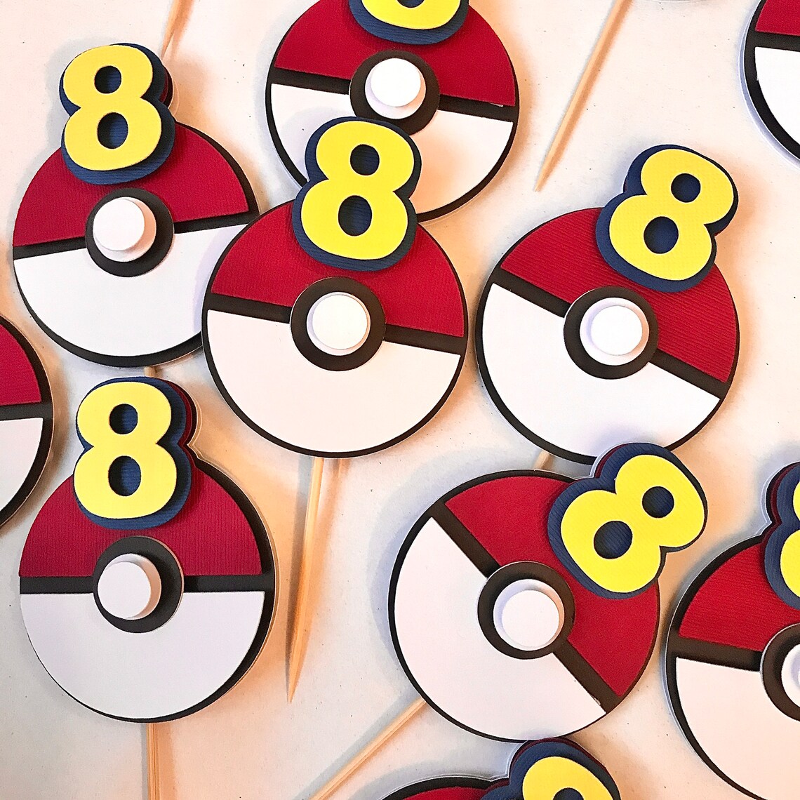 Pokeball Cupcake Toppers With Custom Age Pokemon Cupcake - Etsy