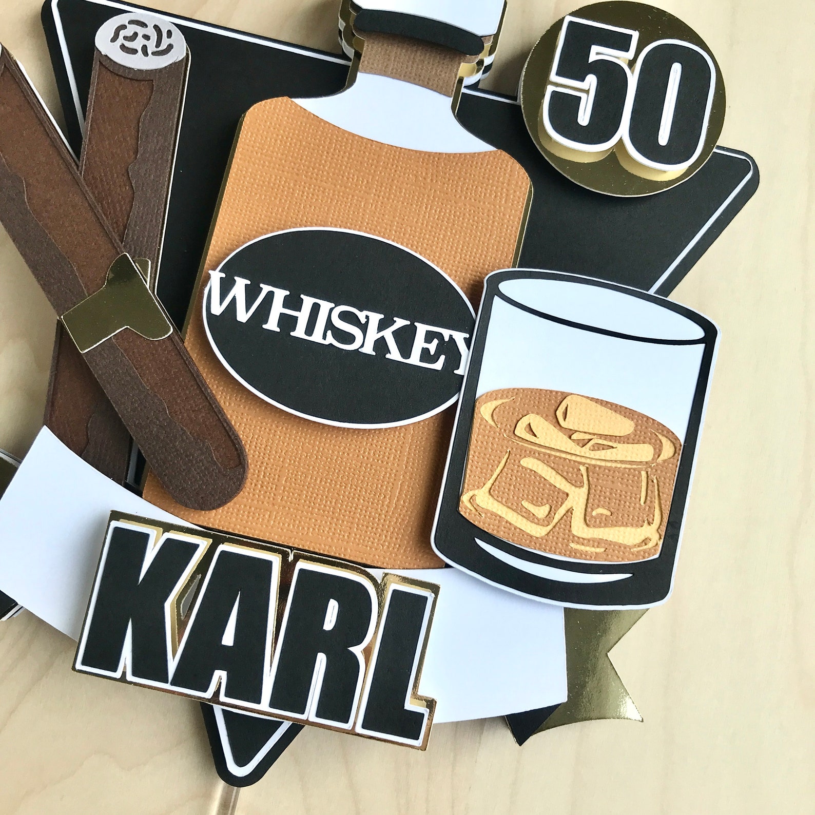 Whiskey and Cigar Cake Topper | Whiskey Cake Topper | Cigar Cake Topper ...