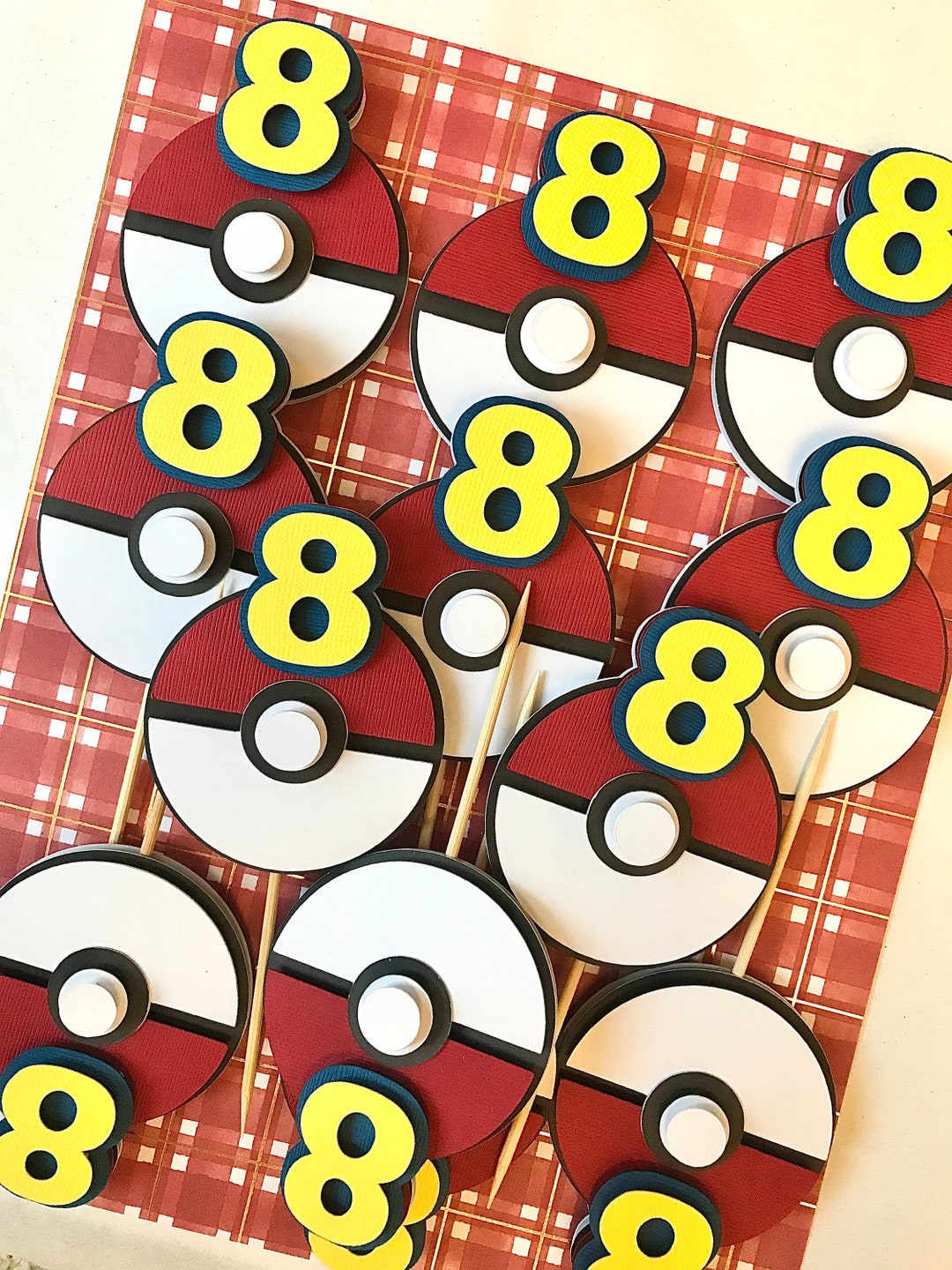 Pokeball Cupcake Toppers With Custom Age | Pokemon Cupcake Toppers ...