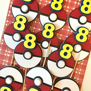 Pokeball Cupcake Toppers With Custom Age | Pokemon Cupcake Toppers ...