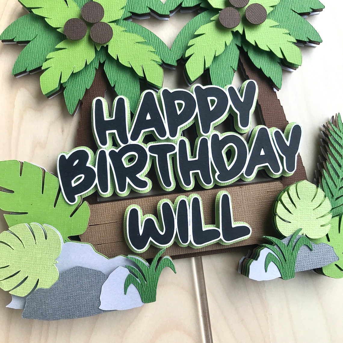 Jungle Themed Cake Topper | Safari Birthday Cake Topper | Happy ...