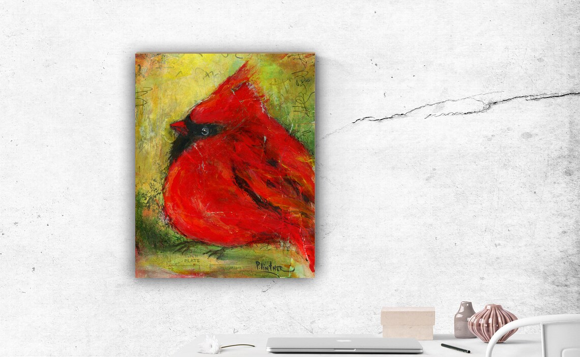 Fat Cardinal Fat Bird Art Print by Patricia Lintner - Etsy