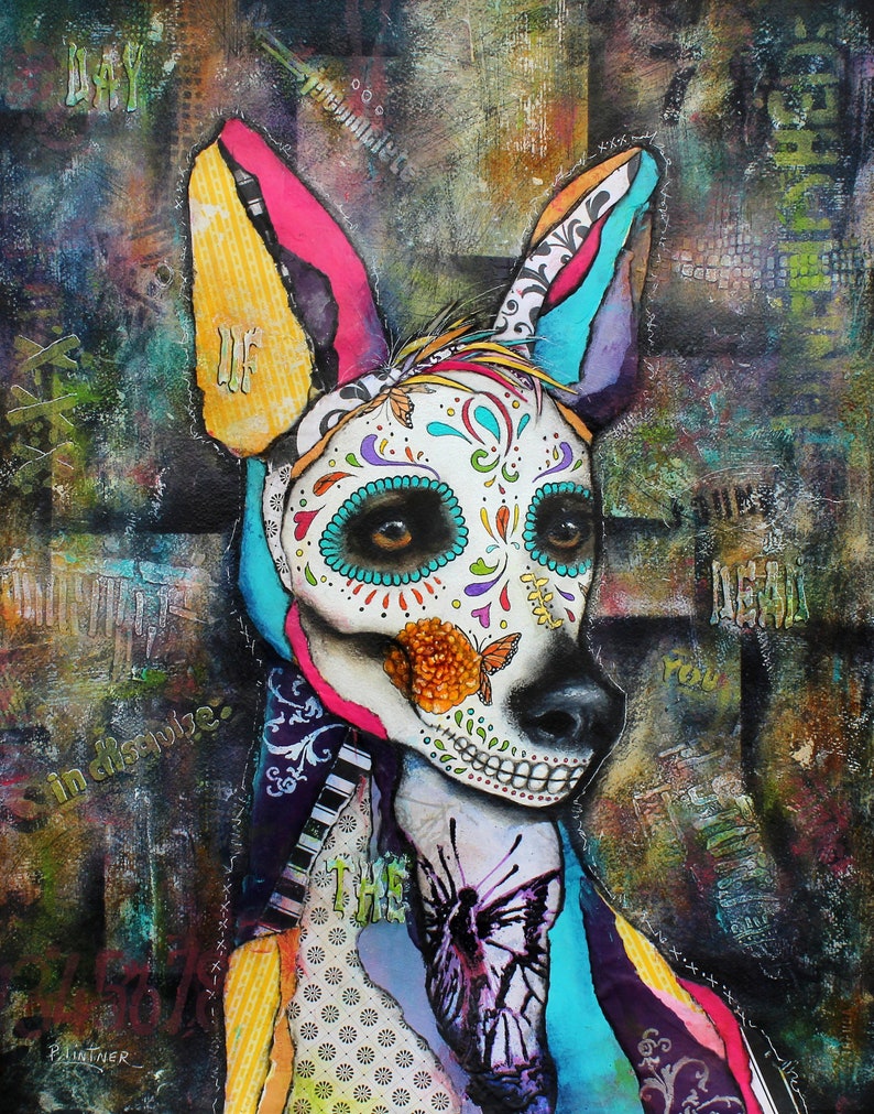 Colorful Day of the Dead Xolo Mexican Hairless Dog Art Print by ...