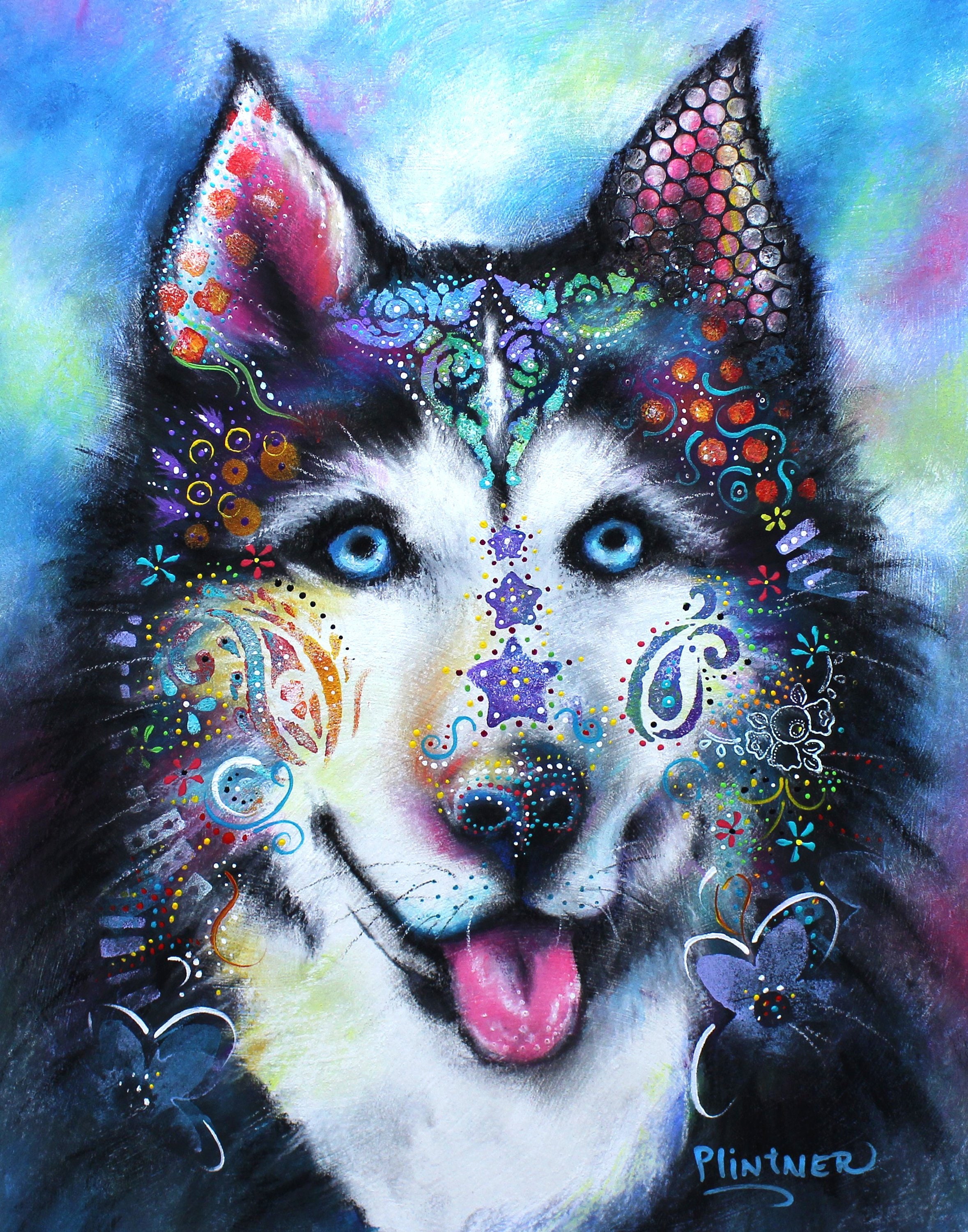 Colorido Husky Arte Impresión por Patricia Lintner - Etsy España