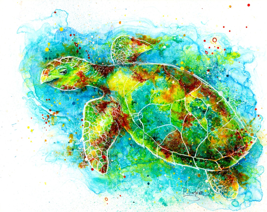Colorful Sea Turtle Art Print by Patricia Lintner - Etsy