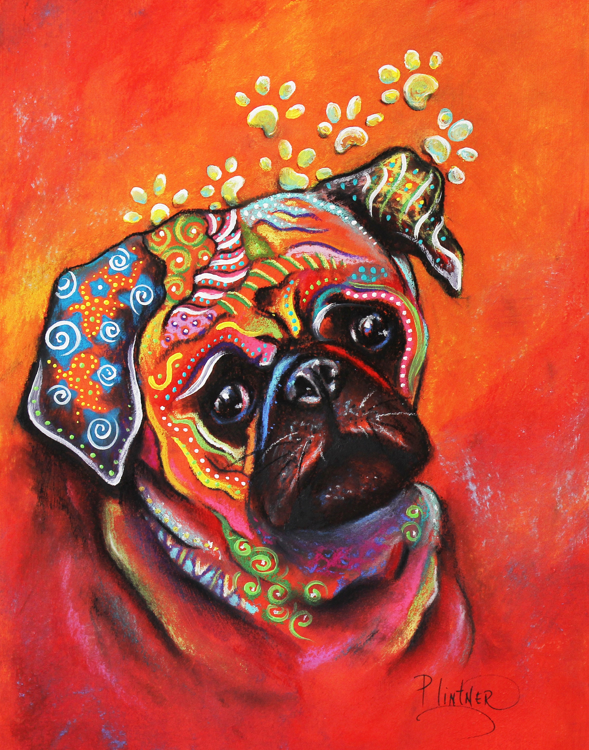 Colorful Pug Art Print by Patricia Lintner - Etsy