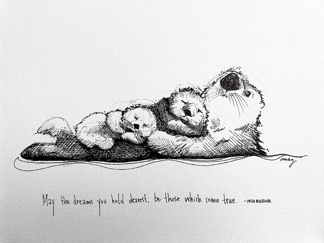 Sea Otters Mother / Father and Two Children / Babies “may the Dreams ...