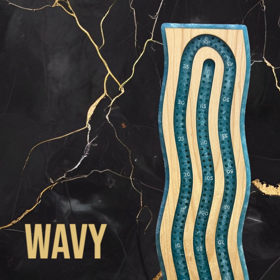 Luster Blue Maple Wavy Series Cribbage Board | Beautiful Hardwood ...