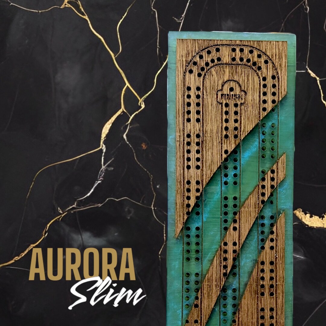Transparent Teal Aurora Slim Series Cribbage Board | Beautiful Hardwood ...