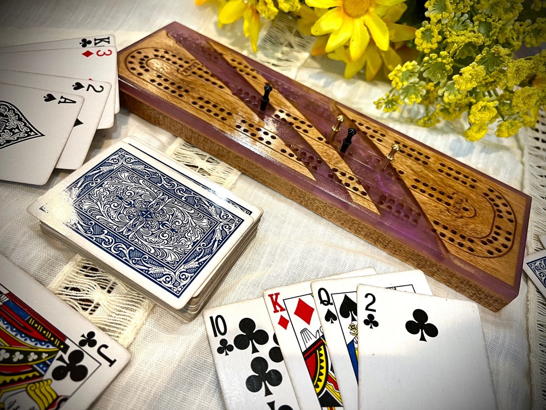 Cribbage Board With Epoxy Resin, Hardwood & Epoxy Cribbage Board Gift ...