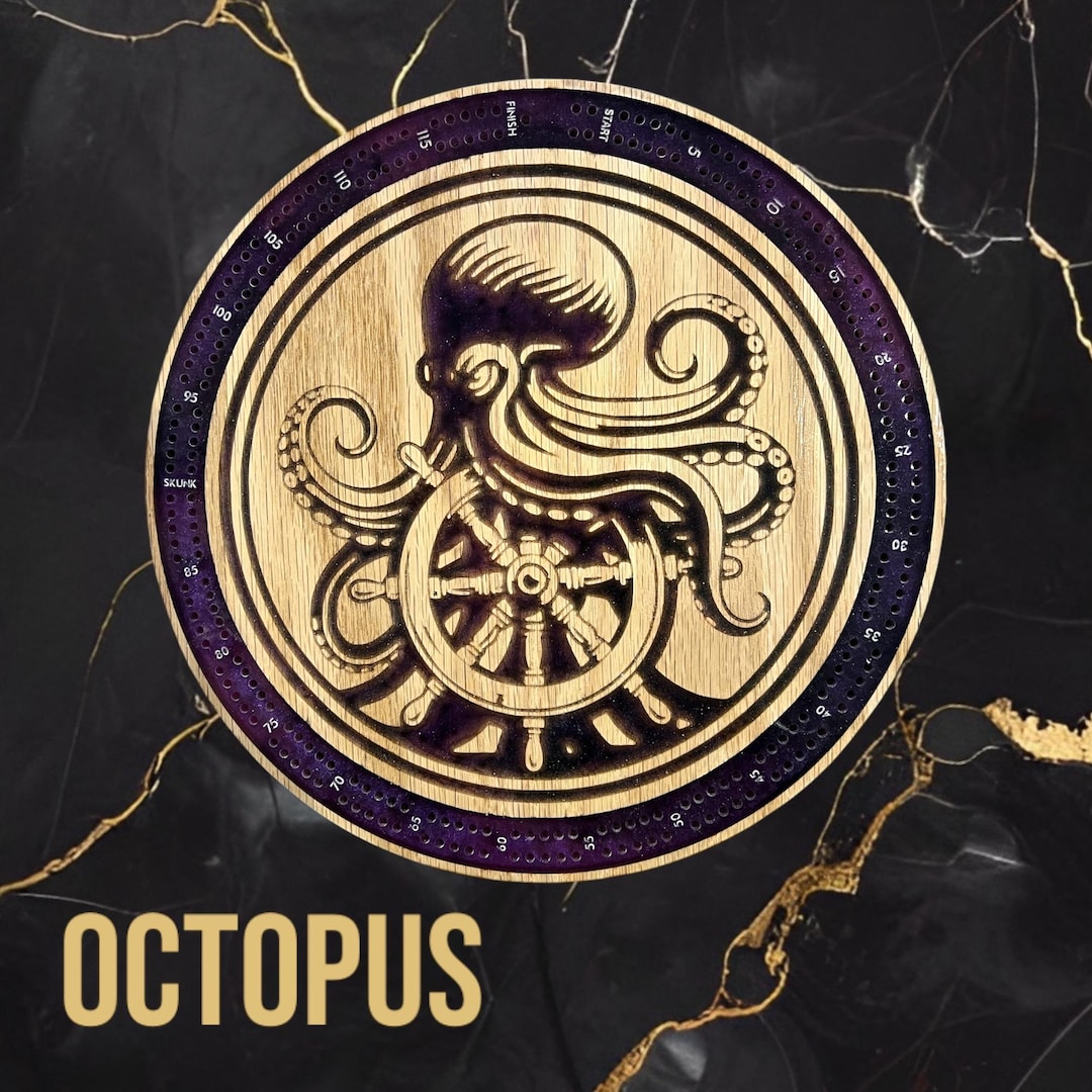 Cosmic Purple Octopus at the Helm Circle Cribbage Board | Beautiful ...